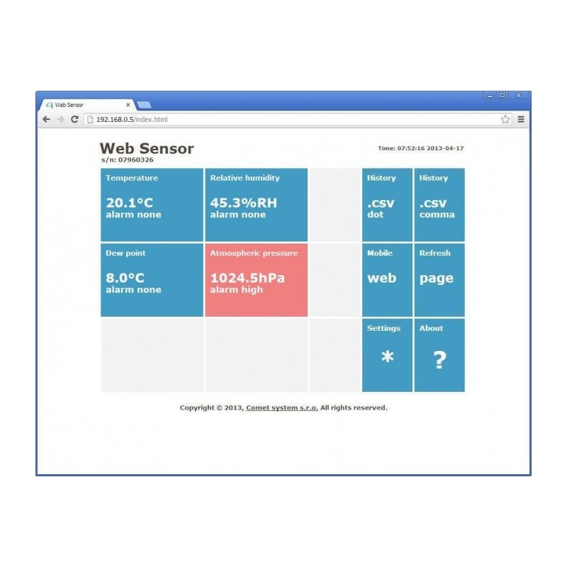Buy Thermometer, Hygrometer and Barometer Web Sensor, T7510
