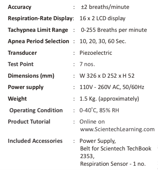 Scientech2353 TechBook for Respiration Rate Monitor